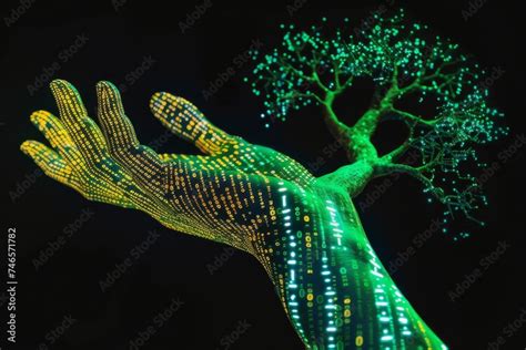 Illustrate The Intersection Of A Hand And A Binary Code Tree