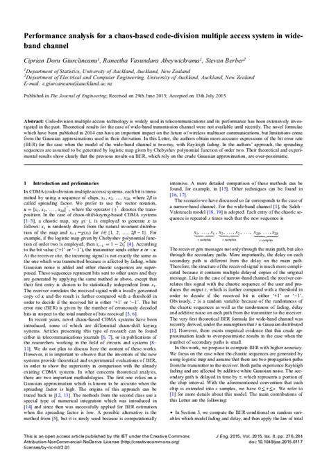 Pdf Performance Analysis For A Chaos Based Code Division Multiple Access System In Wide Band