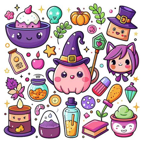 Cute Cartoon Characters And Objects For Halloween Or A Magical Theme