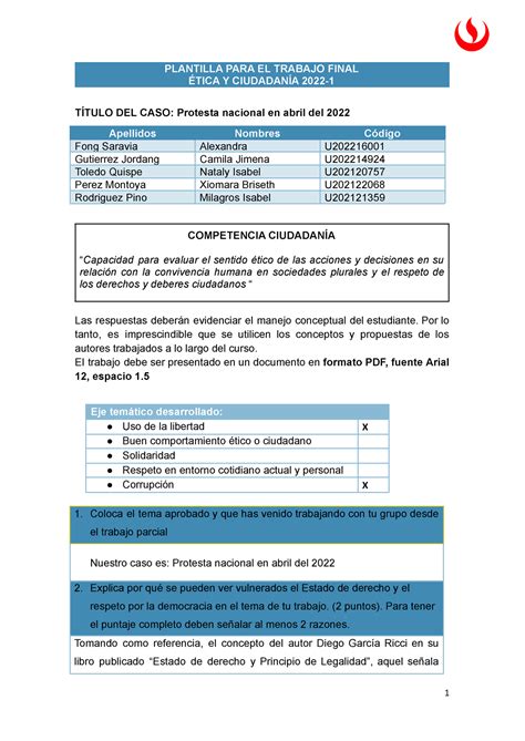 Trabajo Final Grupo 1 Tp Etica PLANTILLA PARA EL TRABAJO FINAL