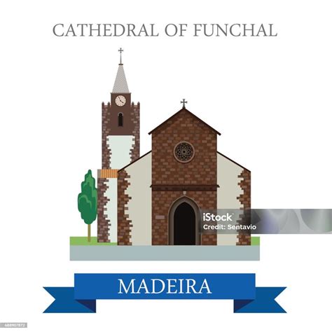 포르투갈 마데이라 제도 푼 샬의 대성당입니다 플랫 만화 스타일 역사적인 광경 Showplace 매력 웹 사이트 벡터 일러스트 세계 국가 도시 휴가 여행 관광 아프리카