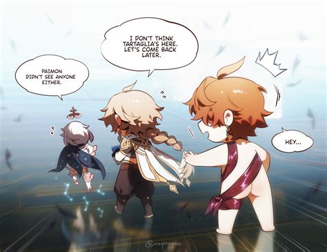 Aether Paimon And Tartaglia Genshin Impact Drawn By Weyowang Danbooru