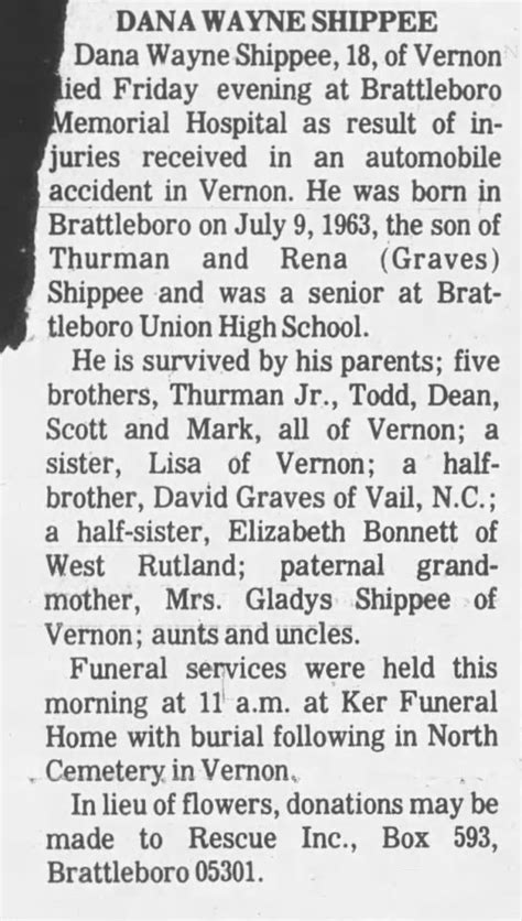 Dana Wayne Shippee 1963 1981 Find A Grave Memorial