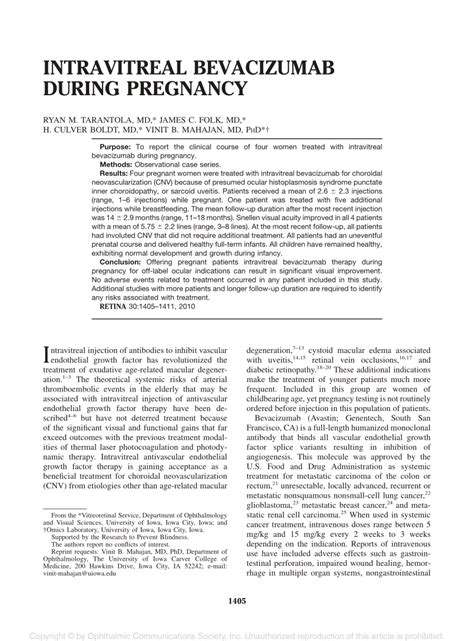 Pdf Intravitreal Bevacizumab During Pregnancy