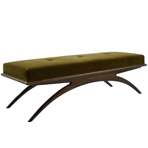 Large Scale Convex Bench In Oak And Mohair By Stamford Modern For Sale