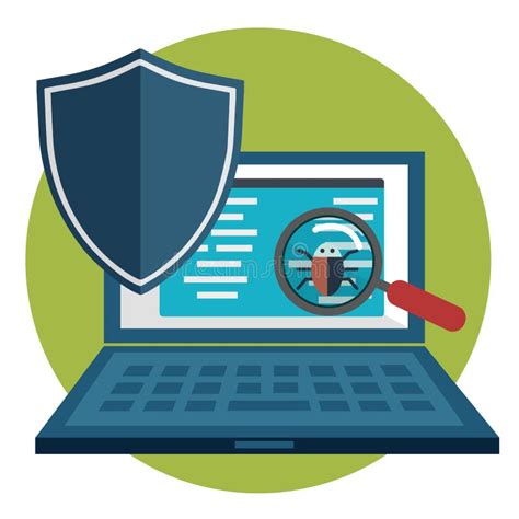 Searching For Bug Virus Magnifying Glass With Computer Stock Vector