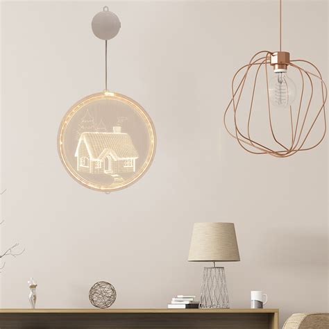 Badu Bg Коледна украса Led светлинен прозорец 3d Дядо Коледа Коледна елха Висяща лампа за дома