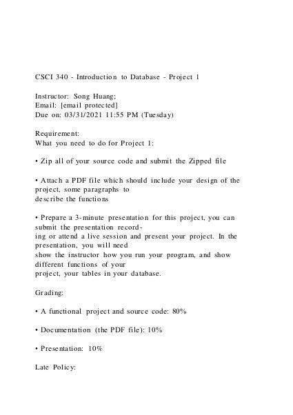 Csci Introduction To Database Project Instructor Pdf