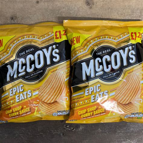 6x Mccoys Epic Eat Chip Shop Curry Sauce Crisps Share Bags 6x65g