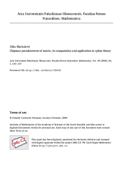 Pdf Chipman Pseudoinverse Of Matrix Its Computation And Application