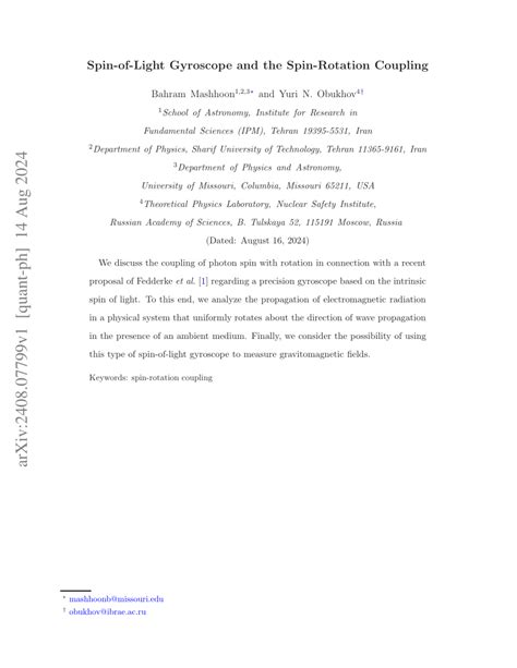 Pdf Spin Of Light Gyroscope And The Spin Rotation Coupling