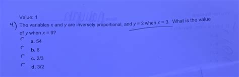 Solved Value 14 ﻿the Variables X ﻿and Y ﻿are Inversely