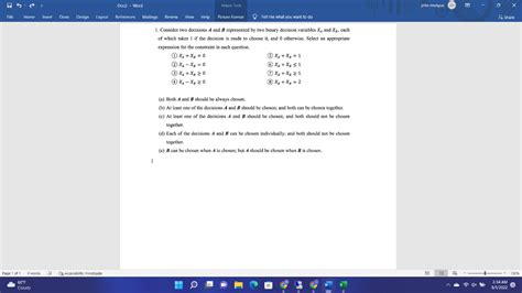 solved 1 consider two decisions a and b represented by two