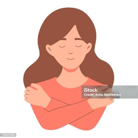 자신을 껴안고 있는 소녀 자기 관리 자신을 사랑 개념 벡터 삽화 안기에 대한 스톡 벡터 아트 및 기타 이미지 안기 금융