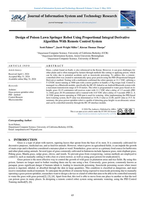 Pdf Design Of Poison Lawn Springer Robot Using Proportional Integral