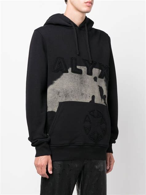 1017 Alyx 9sm Logo Embroidered Cow Print Hoodie Black Farfetch Uk
