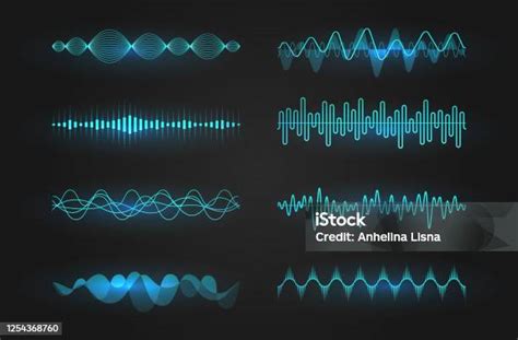 設置聲波圖示描繪聲音或無線電波音樂均衡器或數位心電圖gui 設計項目範本的發光線條隔離向量圖向量圖形及更多聲波圖片 Istock