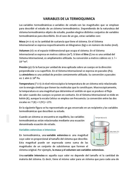 Variables De La Termoquimica Pdf Termodinámica Temperatura
