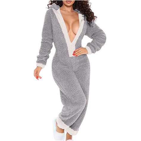 Onesie Pajamas For Women Butt Flap Sherpa Fleece Hooded Jumpsuit Sexy