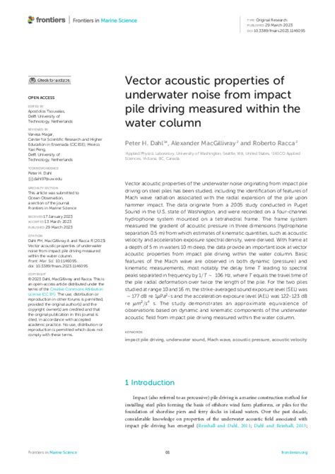 Pdf Vector Acoustic Properties Of Underwater Noise From Impact Pile
