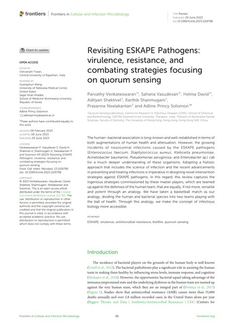 Pdf Revisiting Eskape Pathogens Virulence Resistance And Combating