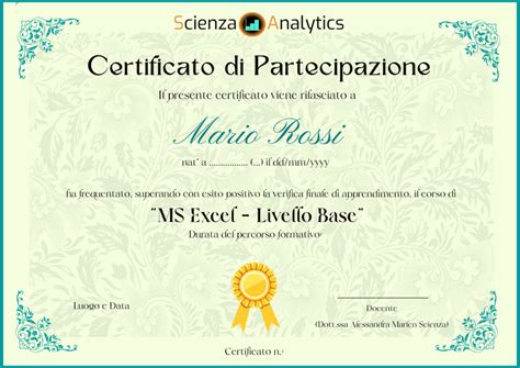 Corso Excel Livello Base Scienzanalytics
