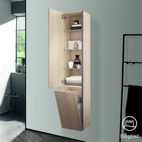 Burgbad Badu Hochschrank 1 Tür mit Wäschekippe eiche cashmere dekor