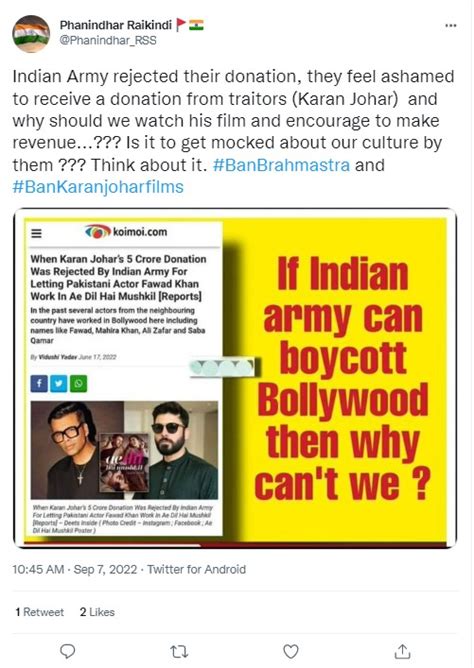 army rejected karan johar s donation for casting pakistani actor