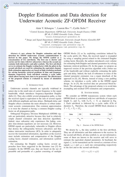 Pdf Doppler Estimation And Data Detection For Underwater Acoustic Zf Ofdm Receiver