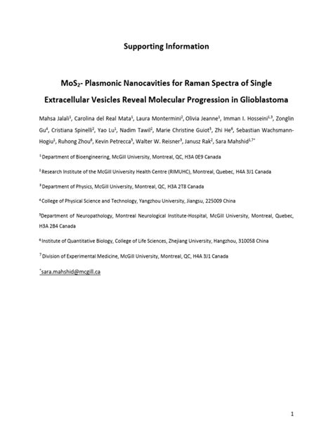 Mos2 Plasmonic Nanocavities For Raman Spectra Of Single Extracellular Vesicles Reveal