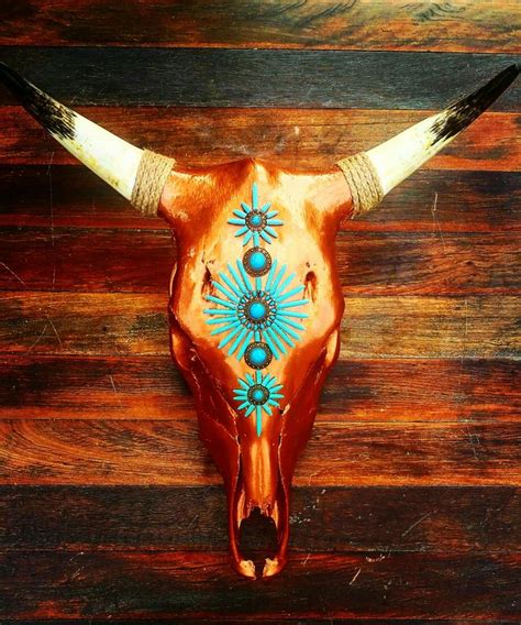 Bronze Beauty Dressed In Turquoise Deer Skull Art Cow Skull Decor