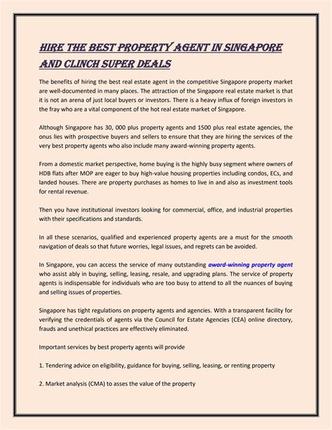 Hire The Best Property Agent In Singapore And Clinch Super Deals By