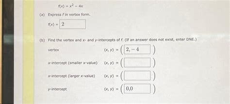 Solved f x x² 4x a Express f in vertex form f x 2 Chegg com