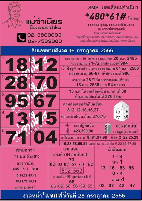 รีบซื้อตาม 10 เลขขายดี แม่จำเนียร 16 กรกฎาคม 2566 Thaiger ข่าวไทย
