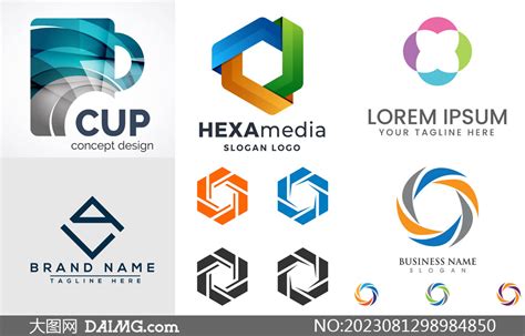 杯子与几何抽象图案标志创意矢量图 大图网图片素材