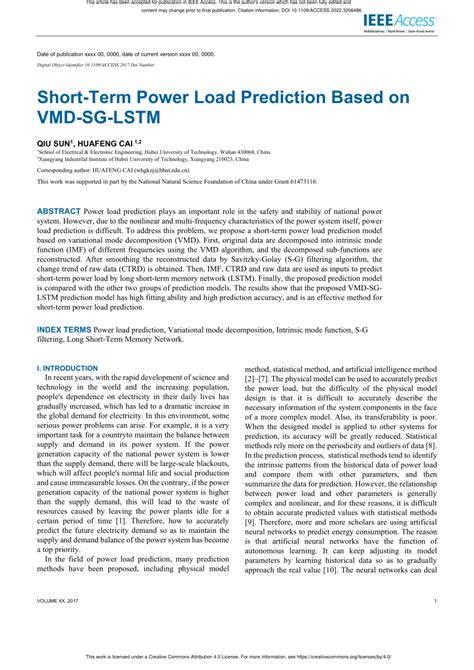 Pdf Short Term Power Load Prediction Based On Vmd Sg Lstm