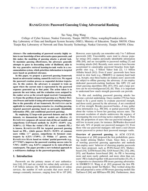 Pdf Rankguess Password Guessing Using Adversarial Ranking