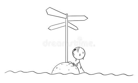 Lost Person Looking For Guide Vector Cartoon Stick Figure Illustration