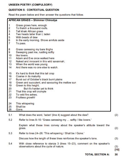 UNSEEN POETRY COMPULSORY QUESTION 5 StudyX