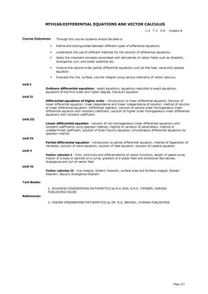 Syllabus MTH 166 Practice Material MTH166 DIFFERENTIAL EQUATIONS
