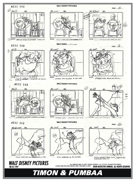 Walt Disney STORYBOARDS Timon Pumbaa Going Overboard By Travis T