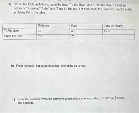 Solved Set Up The Table As Follows Label The Rows “to The River” And “from The River” Label