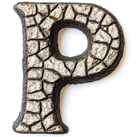 A Decorative Letter P Designed With A Textured Stone Like Appearance