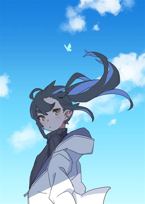 Safebooru 1girl Ahoge Akari Raigou Black Hair Black Sweater Blue
