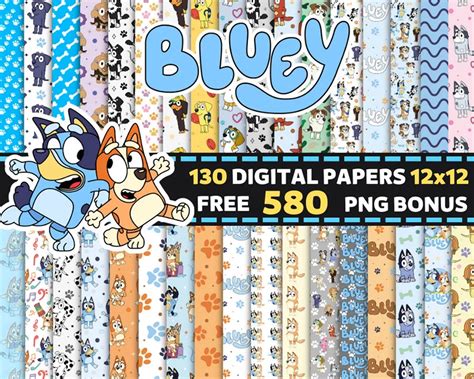 130 Bluey Digital Papers Bundle Bluey Vector Bluey Alphabeth Bluey