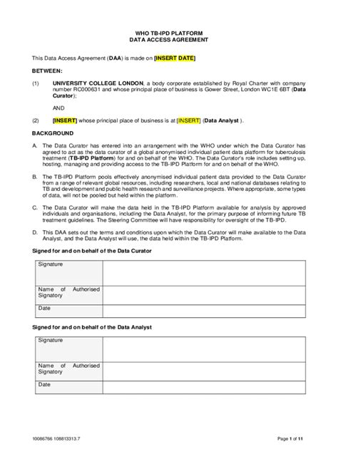 Fillable Online Who Tb Ipd Platform Data Access Agreement Fax Email