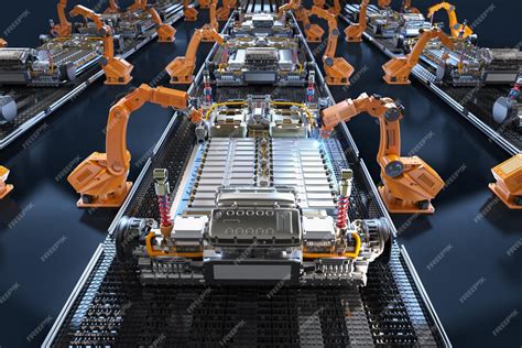 Premium Photo Robot Assembly Line With Electric Car Battery Cells