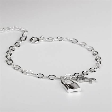 애슬릿 전체 실버 자물쇠 하트 열쇠 팔찌무도금