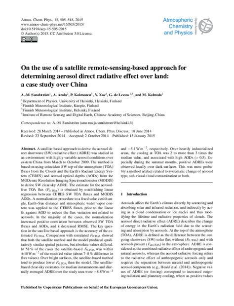 Pdf On The Use Of Satellite Remote Sensing Based Approach For Determining Aerosol Direct