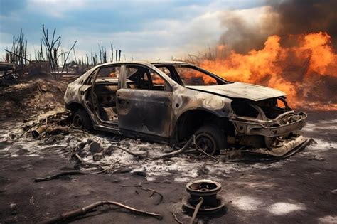 Premium Ai Image Devastating Fire Destroys Car Leaving Only Charred